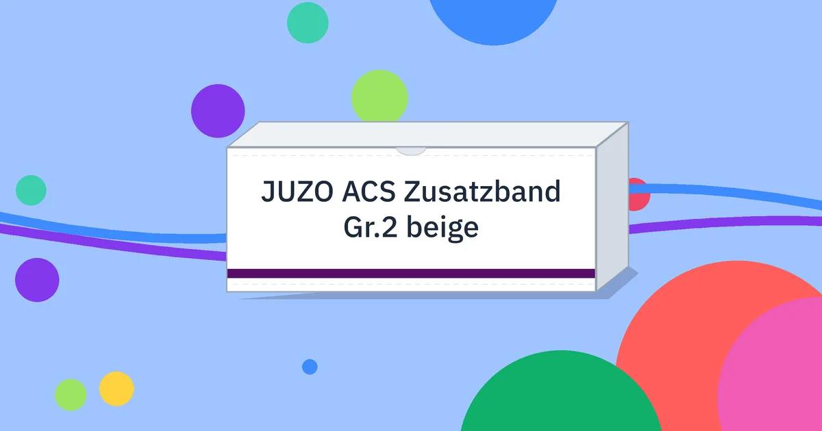 Symbolbild: Packung mit der Aufschrift JUZO ACS Zusatzband Gr.2 beige (PZN 13885827) – Verfügbarkeit und Bezug in Apotheken in Frankfurt am Main