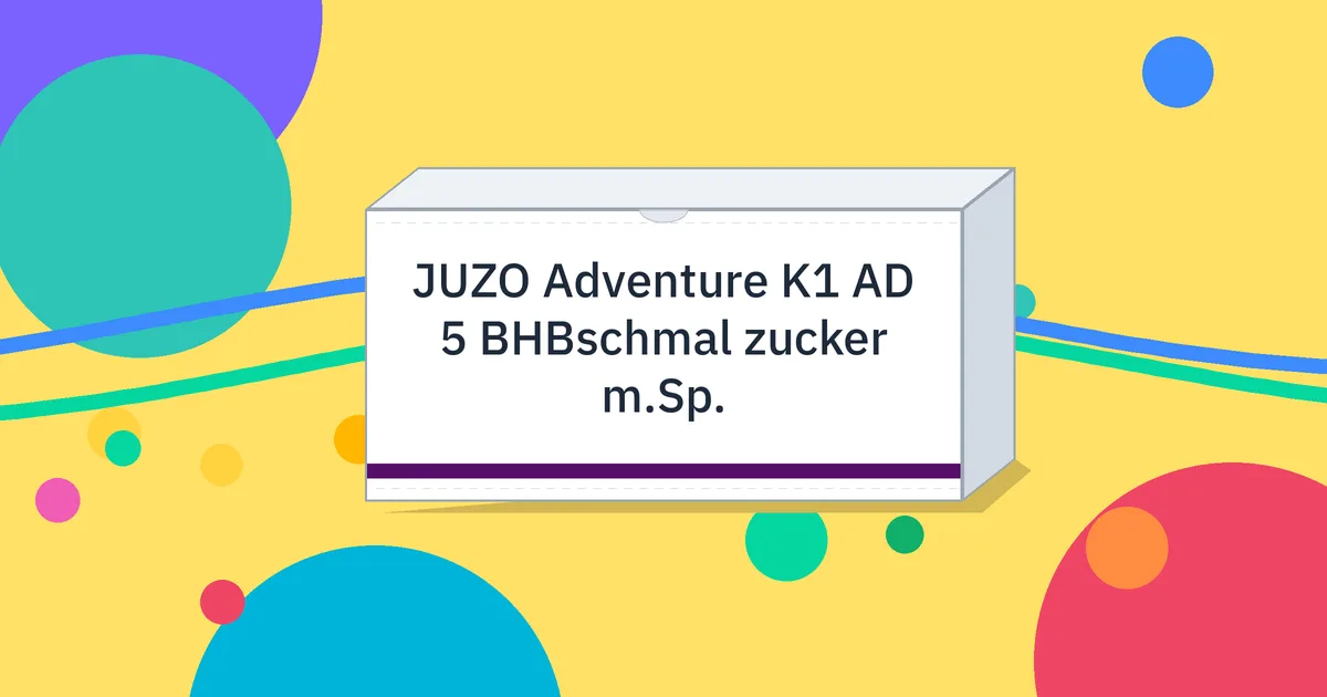 Symbolbild: Packung mit der Aufschrift JUZO Adventure K1 AD 5 BHBschmal zucker m.Sp. (PZN 16342895) – Verfügbarkeit und Bezug in Apotheken in Frankfurt am Main