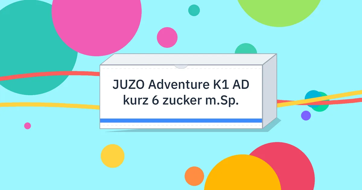 Symbolbild: Packung mit der Aufschrift JUZO Adventure K1 AD kurz 6 zucker m.Sp. (PZN 16342636) – Verfügbarkeit und Bezug in Apotheken in Frankfurt am Main