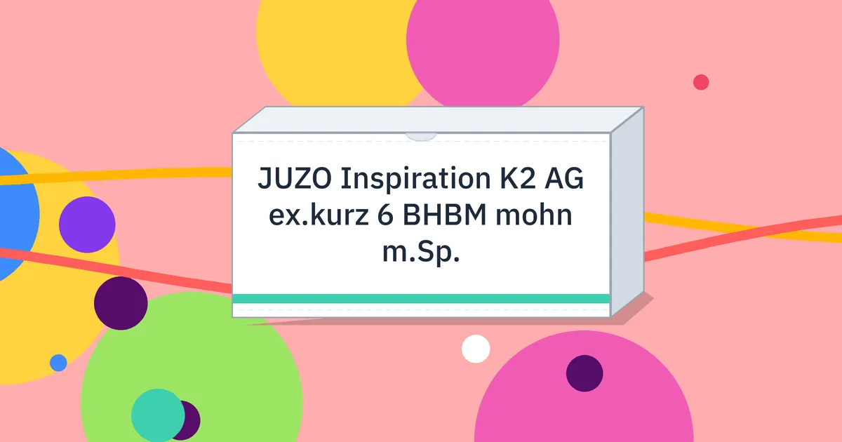Symbolbild: Packung mit der Aufschrift JUZO Inspiration K2 AG ex.kurz 6 BHBM mohn m.Sp. (PZN 14876351) – Verfügbarkeit und Bezug in Apotheken in Frankfurt am Main