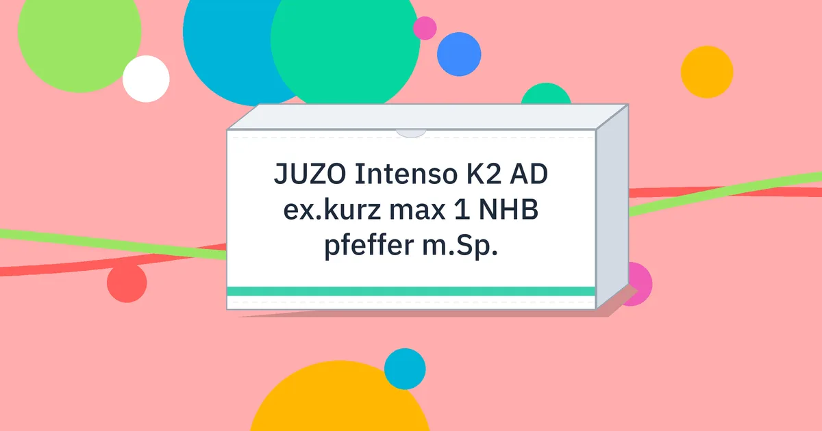 Symbolbild: Packung mit der Aufschrift JUZO Intenso K2 AD ex.kurz max 1 NHB pfeffer m.Sp. (PZN 18610182) – Verfügbarkeit und Bezug in Apotheken in Frankfurt am Main