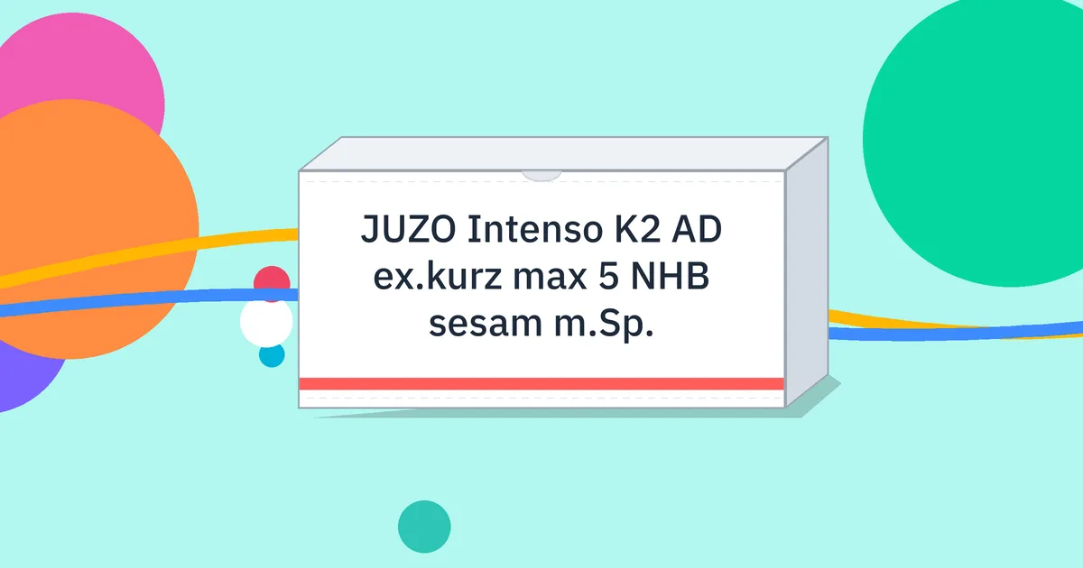 Symbolbild: Packung mit der Aufschrift JUZO Intenso K2 AD ex.kurz max 5 NHB sesam m.Sp. (PZN 18610360) – Verfügbarkeit und Bezug in Apotheken in Frankfurt am Main