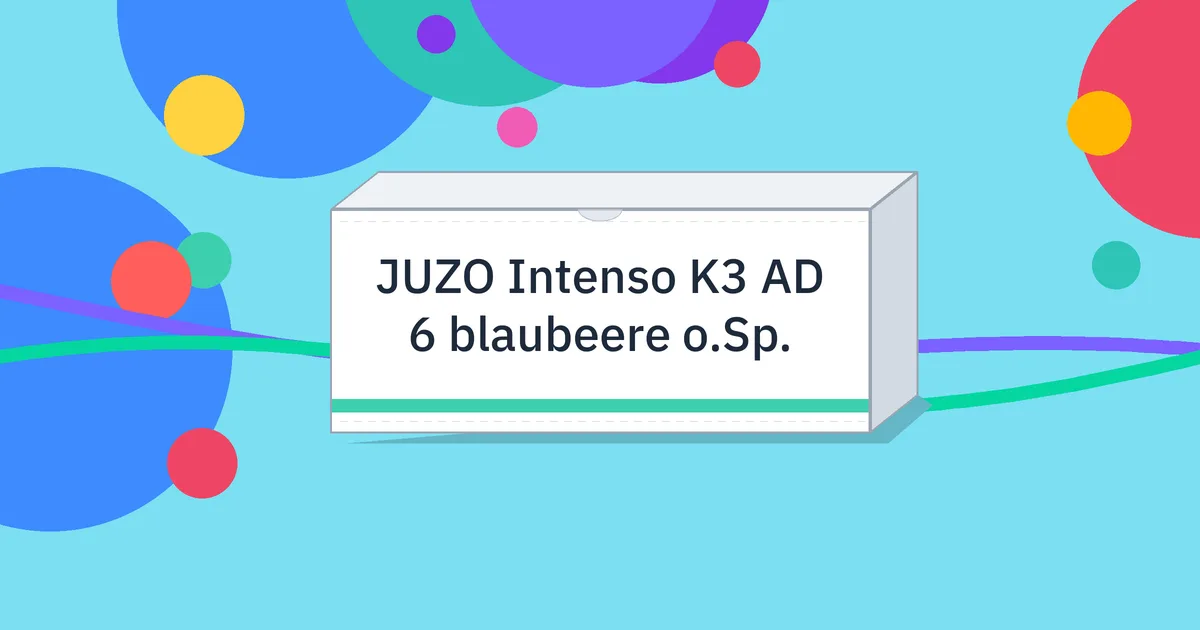 Symbolbild: Packung mit der Aufschrift JUZO Intenso K3 AD 6 blaubeere o.Sp. (PZN 18638045) – Verfügbarkeit und Bezug in Apotheken in Frankfurt am Main