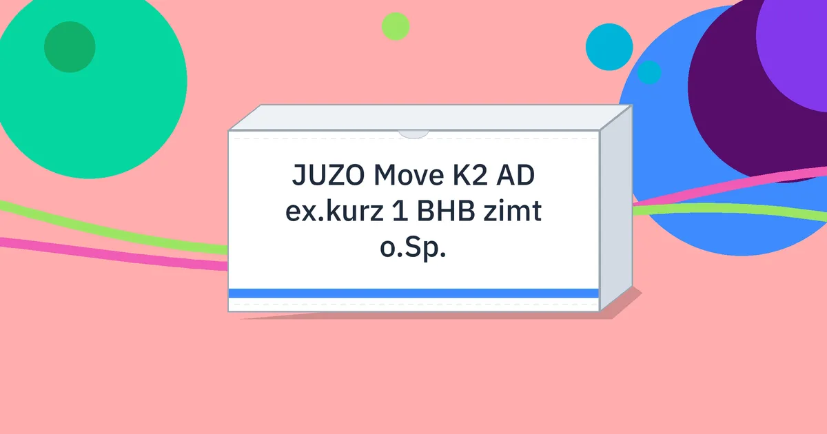 Symbolbild: Packung mit der Aufschrift JUZO Move K2 AD ex.kurz 1 BHB zimt o.Sp. (PZN 18510894) – Verfügbarkeit und Bezug in Apotheken in Frankfurt am Main