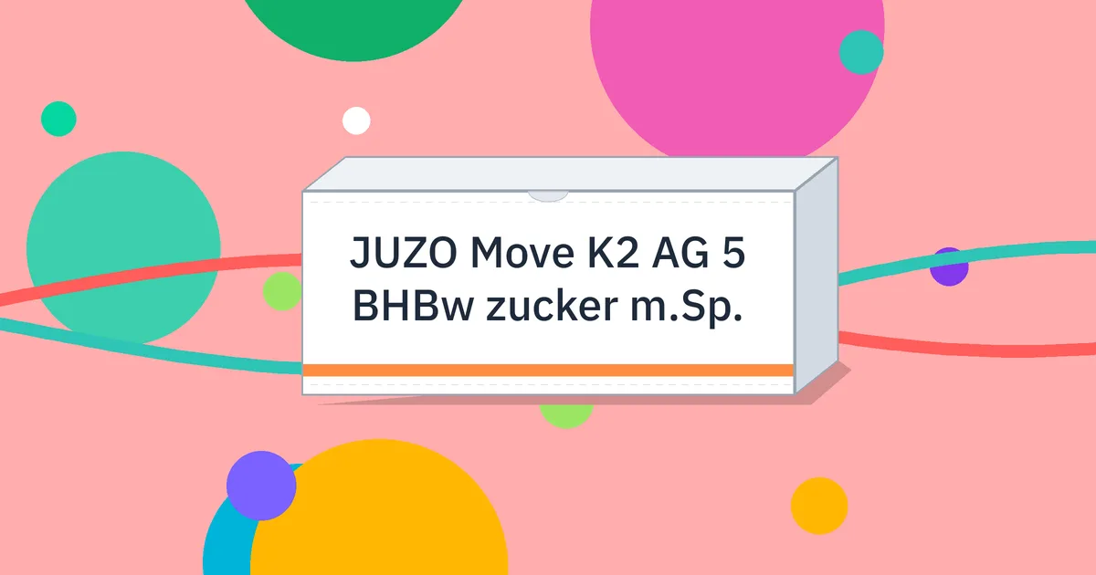 Symbolbild: Packung mit der Aufschrift JUZO Move K2 AG 5 BHBw zucker m.Sp. (PZN 18524347) – Verfügbarkeit und Bezug in Apotheken in Frankfurt am Main
