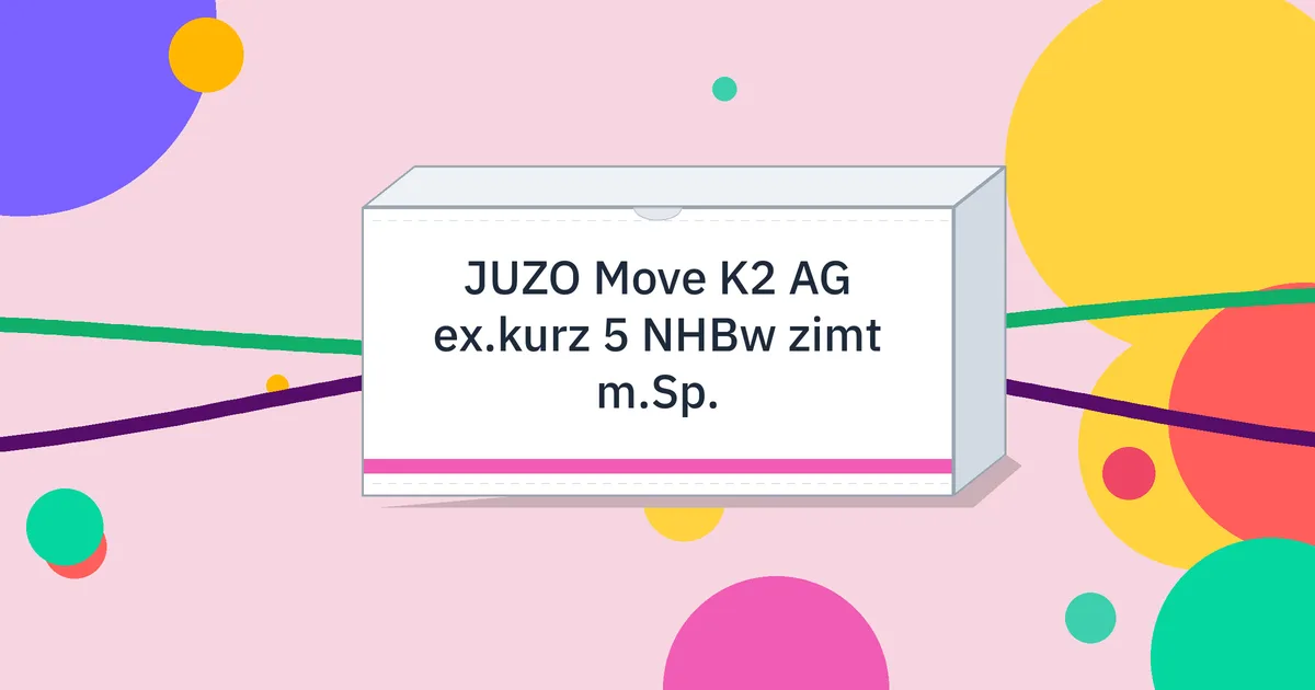 Symbolbild: Packung mit der Aufschrift JUZO Move K2 AG ex.kurz 5 NHBw zimt m.Sp. (PZN 18531011) – Verfügbarkeit und Bezug in Apotheken in Frankfurt am Main