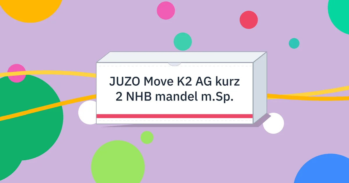 Symbolbild: Packung mit der Aufschrift JUZO Move K2 AG kurz 2 NHB mandel m.Sp. (PZN 16637171) – Verfügbarkeit und Bezug in Apotheken in Frankfurt am Main