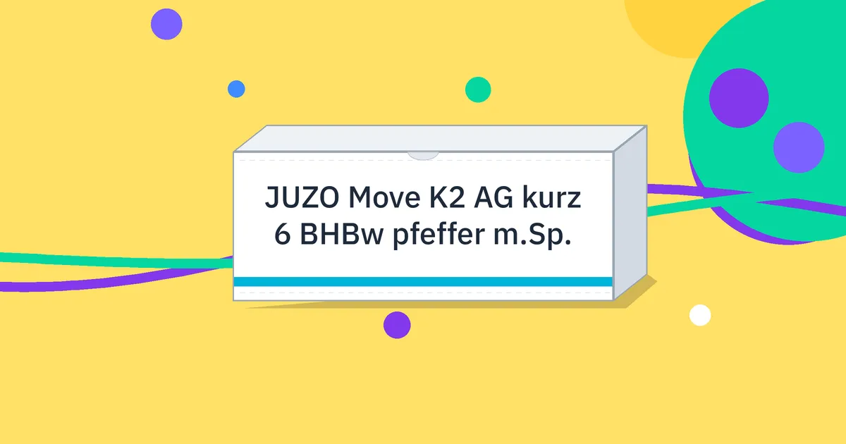 Symbolbild: Packung mit der Aufschrift JUZO Move K2 AG kurz 6 BHBw pfeffer m.Sp. (PZN 16645650) – Verfügbarkeit und Bezug in Apotheken in Frankfurt am Main