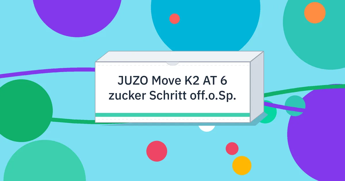 Symbolbild: Packung mit der Aufschrift JUZO Move K2 AT 6 zucker Schritt off.o.Sp. (PZN 20669538) – Verfügbarkeit und Bezug in Apotheken in Frankfurt am Main