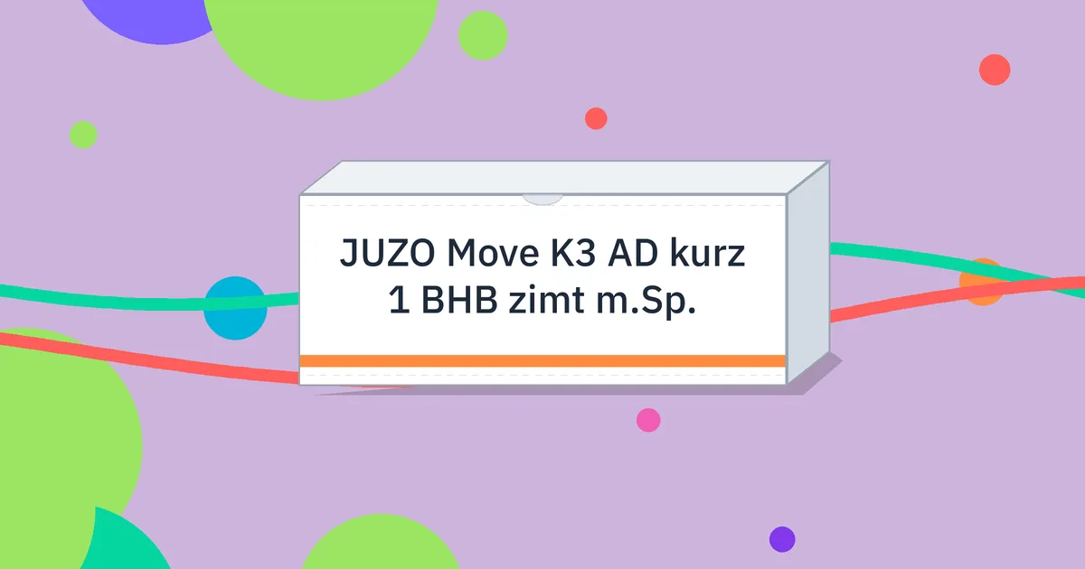 Symbolbild: Packung mit der Aufschrift JUZO Move K3 AD kurz 1 BHB zimt m.Sp. (PZN 18568333) – Verfügbarkeit und Bezug in Apotheken in Frankfurt am Main