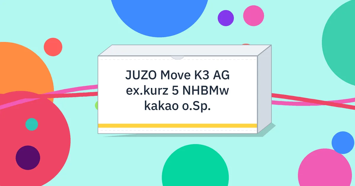 Symbolbild: Packung mit der Aufschrift JUZO Move K3 AG ex.kurz 5 NHBMw kakao o.Sp. (PZN 18596855) – Verfügbarkeit und Bezug in Apotheken in Frankfurt am Main
