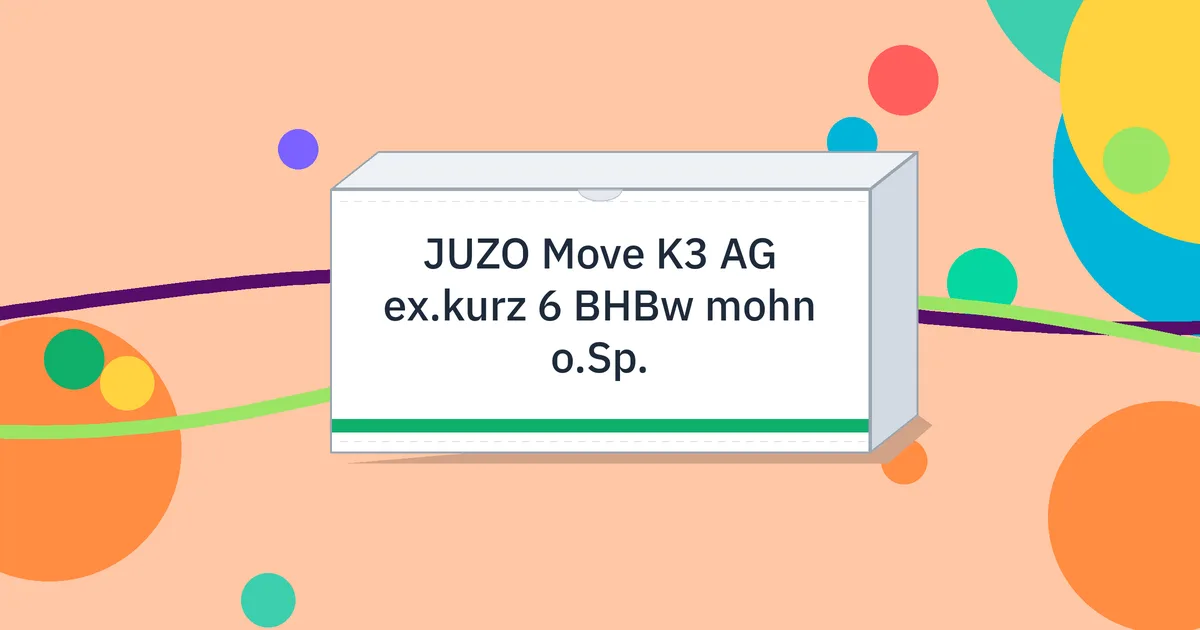 Symbolbild: Packung mit der Aufschrift JUZO Move K3 AG ex.kurz 6 BHBw mohn o.Sp. (PZN 18597688) – Verfügbarkeit und Bezug in Apotheken in Frankfurt am Main