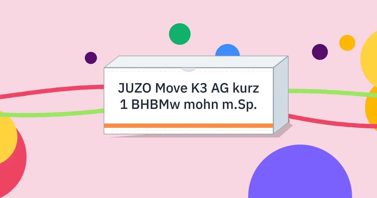 Symbolbild: Packung mit der Aufschrift JUZO Move K3 AG kurz 1 BHBMw mohn m.Sp. (PZN 18592136) – Verfügbarkeit und Bezug in Apotheken in Frankfurt am Main
