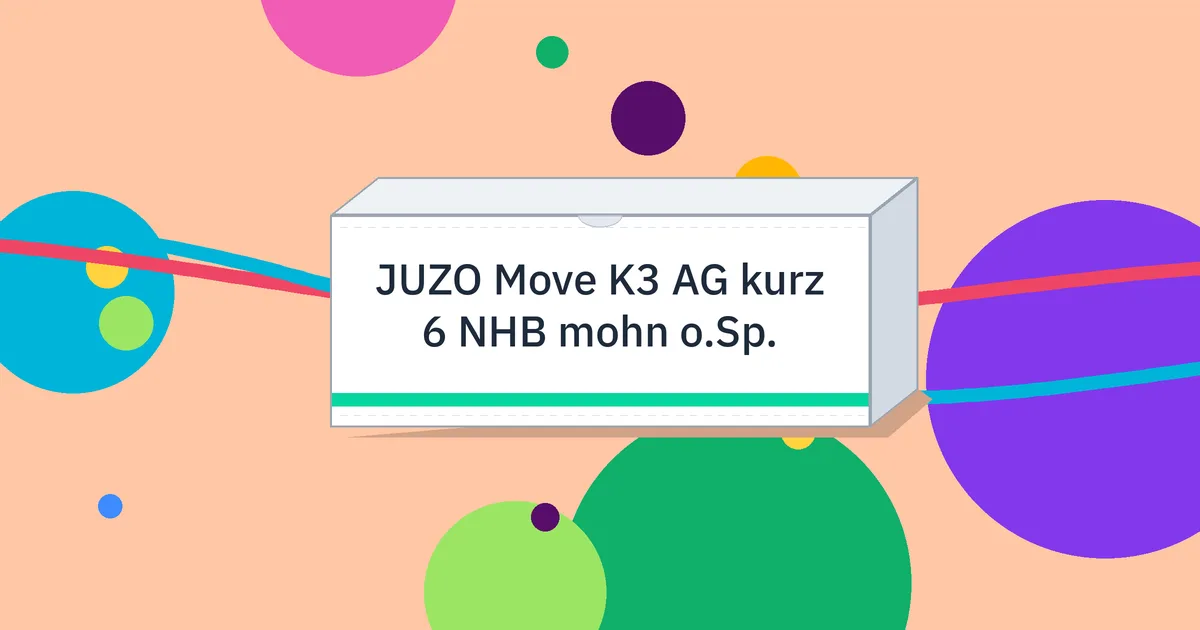Symbolbild: Packung mit der Aufschrift JUZO Move K3 AG kurz 6 NHB mohn o.Sp. (PZN 18593087) – Verfügbarkeit und Bezug in Apotheken in Frankfurt am Main