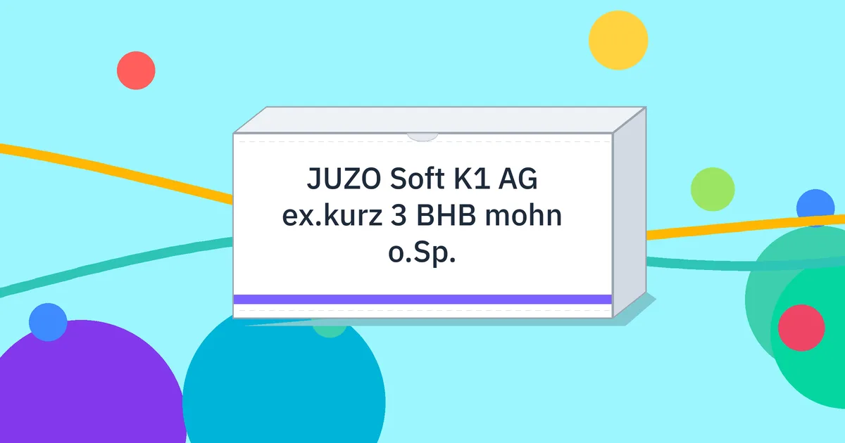 Symbolbild: Packung mit der Aufschrift JUZO Soft K1 AG ex.kurz 3 BHB mohn o.Sp. (PZN 14824420) – Verfügbarkeit und Bezug in Apotheken in Frankfurt am Main