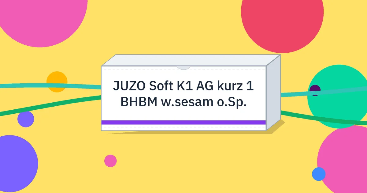 Symbolbild: Packung mit der Aufschrift JUZO Soft K1 AG kurz 1 BHBM w.sesam o.Sp. (PZN 14865471) – Verfügbarkeit und Bezug in Apotheken in Frankfurt am Main