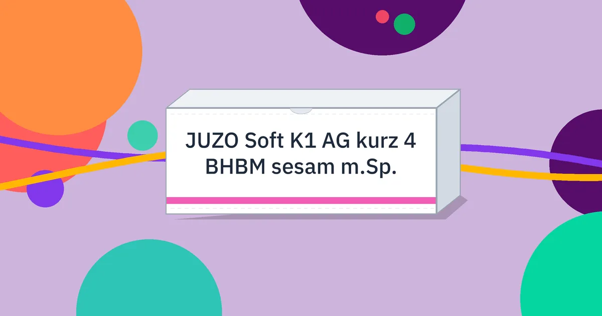 Symbolbild: Packung mit der Aufschrift JUZO Soft K1 AG kurz 4 BHBM sesam m.Sp. (PZN 14855633) – Verfügbarkeit und Bezug in Apotheken in Frankfurt am Main
