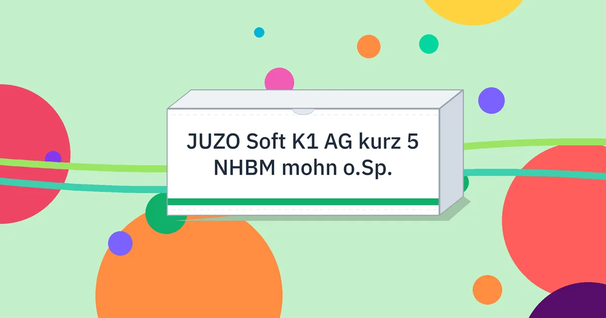 Symbolbild: Packung mit der Aufschrift JUZO Soft K1 AG kurz 5 NHBM mohn o.Sp. (PZN 14995328) – Verfügbarkeit und Bezug in Apotheken in Frankfurt am Main