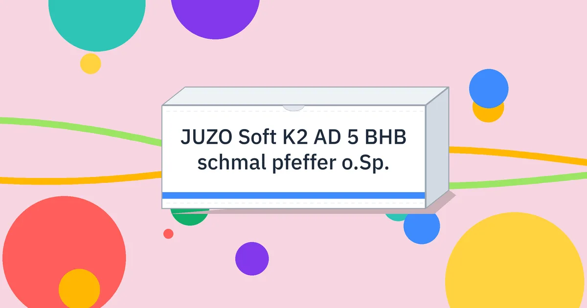 Symbolbild: Packung mit der Aufschrift JUZO Soft K2 AD 5 BHB schmal pfeffer o.Sp. (PZN 15466885) – Verfügbarkeit und Bezug in Apotheken in Frankfurt am Main