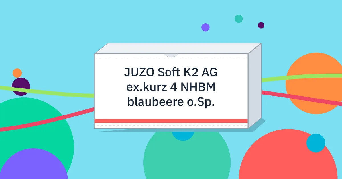 Symbolbild: Packung mit der Aufschrift JUZO Soft K2 AG ex.kurz 4 NHBM blaubeere o.Sp. (PZN 15022237) – Verfügbarkeit und Bezug in Apotheken in Frankfurt am Main