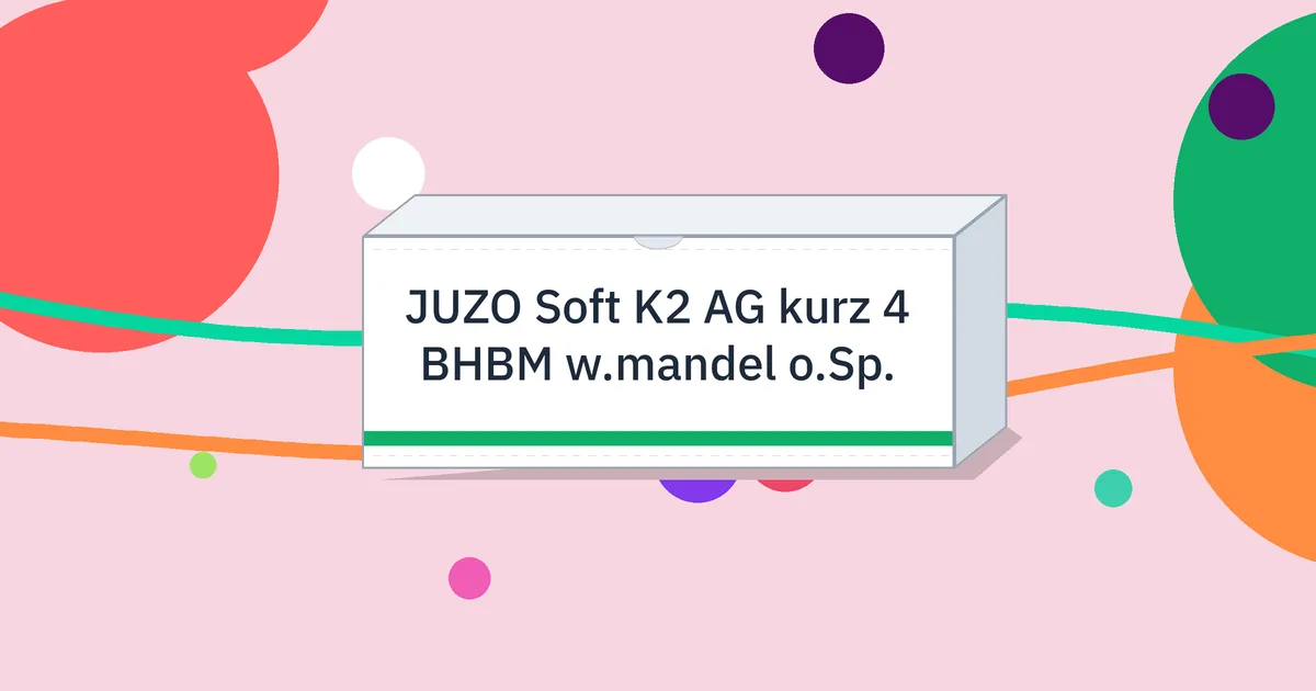 Symbolbild: Packung mit der Aufschrift JUZO Soft K2 AG kurz 4 BHBM w.mandel o.Sp. (PZN 14869658) – Verfügbarkeit und Bezug in Apotheken in Frankfurt am Main