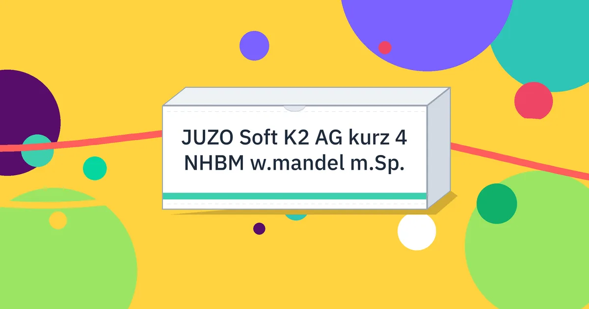 Symbolbild: Packung mit der Aufschrift JUZO Soft K2 AG kurz 4 NHBM w.mandel m.Sp. (PZN 15020480) – Verfügbarkeit und Bezug in Apotheken in Frankfurt am Main