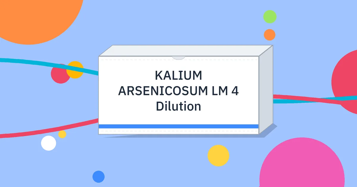Symbolbild: Packung mit der Aufschrift KALIUM ARSENICOSUM LM 4 Dilution (PZN 12916945) – Verfügbarkeit und Bezug in Apotheken in Frankfurt am Main