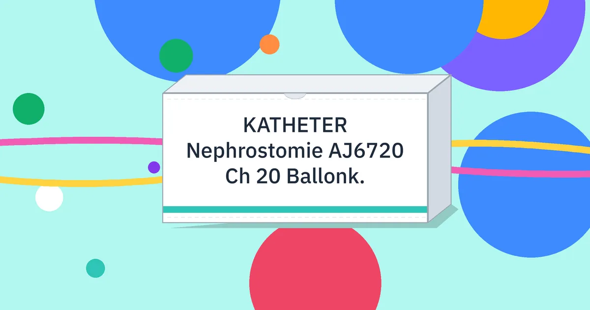 Symbolbild: Packung mit der Aufschrift KATHETER Nephrostomie AJ6720 Ch 20 Ballonk. (PZN 00155116) – Verfügbarkeit und Bezug in Apotheken in Frankfurt am Main