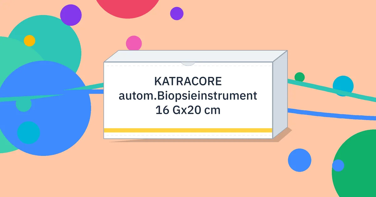 Symbolbild: Packung mit der Aufschrift KATRACORE autom.Biopsieinstrument 16 Gx20 cm (PZN 18811733) – Verfügbarkeit und Bezug in Apotheken in Frankfurt am Main