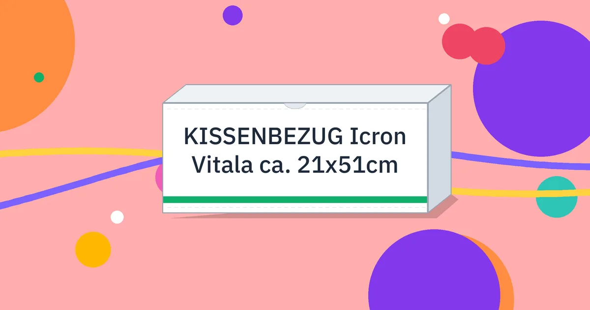 Symbolbild: Packung mit der Aufschrift KISSENBEZUG Icron Vitala ca. 21x51cm (PZN 06157211) – Verfügbarkeit und Bezug in Apotheken in Frankfurt am Main