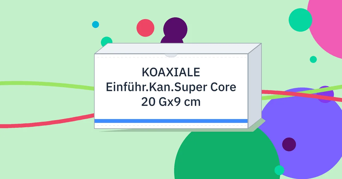 Symbolbild: Packung mit der Aufschrift KOAXIALE Einführ.Kan.Super Core 20 Gx9 cm (PZN 02294603) – Verfügbarkeit und Bezug in Apotheken in Frankfurt am Main