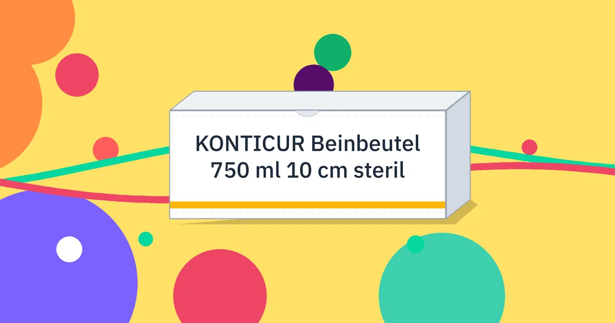 Symbolbild: Packung mit der Aufschrift KONTICUR Beinbeutel 750 ml 10 cm steril (PZN 18473093) – Verfügbarkeit und Bezug in Apotheken in Frankfurt am Main