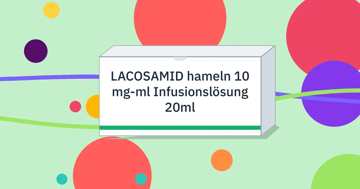 Symbolbild: Packung mit der Aufschrift LACOSAMID hameln 10 mg-ml Infusionslösung 20ml (PZN 18678381) – Verfügbarkeit und Bezug in Apotheken in Frankfurt am Main