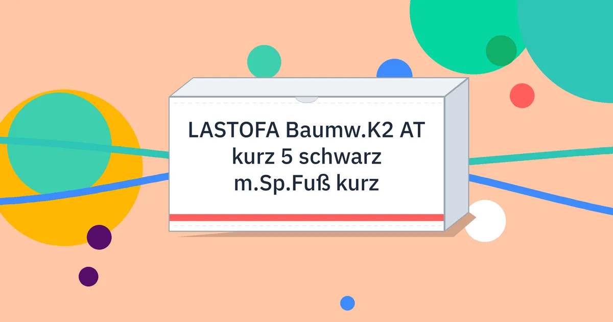 Symbolbild: Packung mit der Aufschrift LASTOFA Baumw.K2 AT kurz 5 schwarz m.Sp.Fuß kurz (PZN 01951944) – Verfügbarkeit und Bezug in Apotheken in Frankfurt am Main