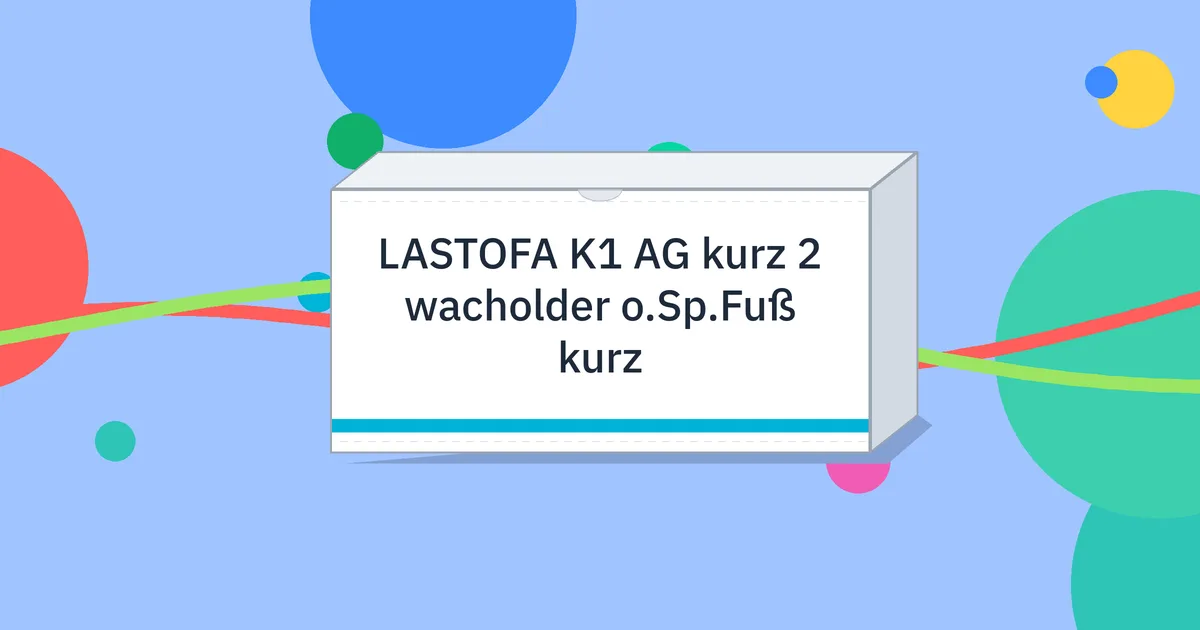Symbolbild: Packung mit der Aufschrift LASTOFA K1 AG kurz 2 wacholder o.Sp.Fuß kurz (PZN 13790050) – Verfügbarkeit und Bezug in Apotheken in Frankfurt am Main