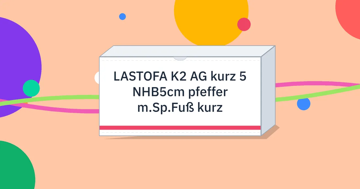 Symbolbild: Packung mit der Aufschrift LASTOFA K2 AG kurz 5 NHB5cm pfeffer m.Sp.Fuß kurz (PZN 13806986) – Verfügbarkeit und Bezug in Apotheken in Frankfurt am Main
