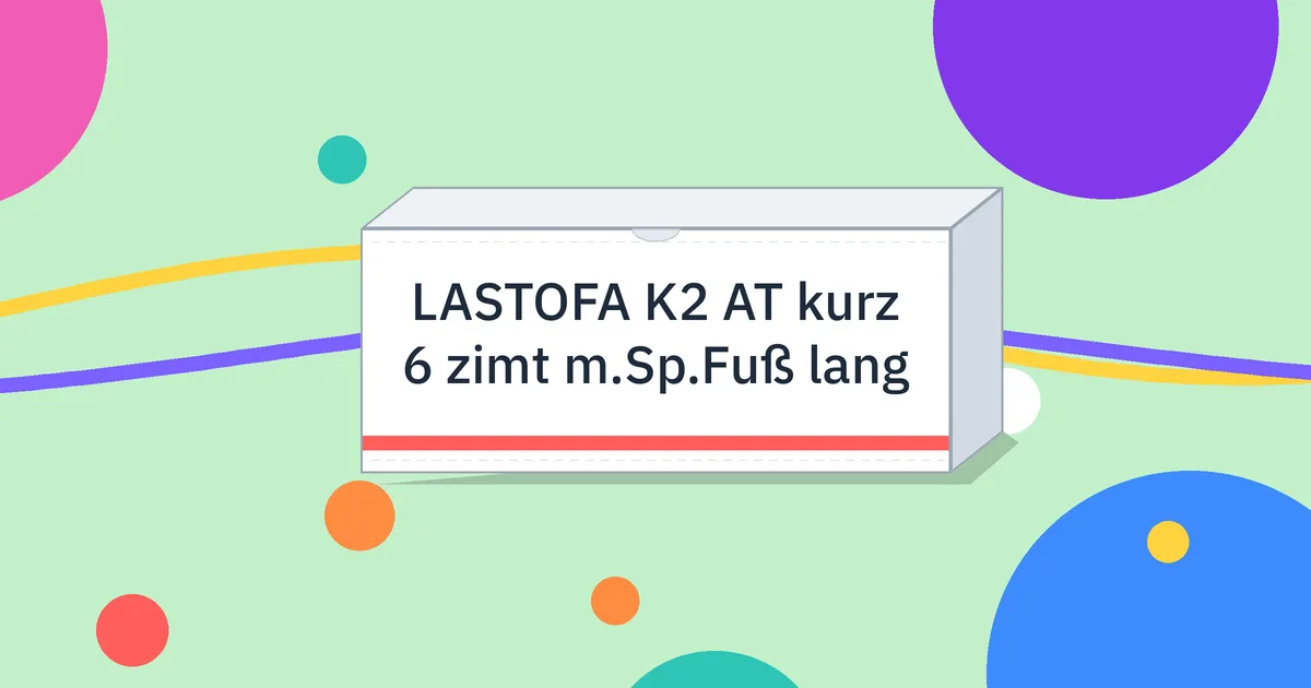 Symbolbild: Packung mit der Aufschrift LASTOFA K2 AT kurz 6 zimt m.Sp.Fuß lang (PZN 13810083) – Verfügbarkeit und Bezug in Apotheken in Frankfurt am Main