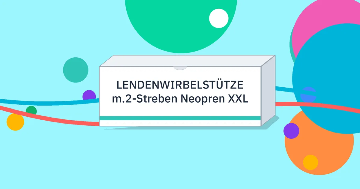 Symbolbild: Packung mit der Aufschrift LENDENWIRBELSTÜTZE m.2-Streben Neopren XXL (PZN 19070813) – Verfügbarkeit und Bezug in Apotheken in Frankfurt am Main