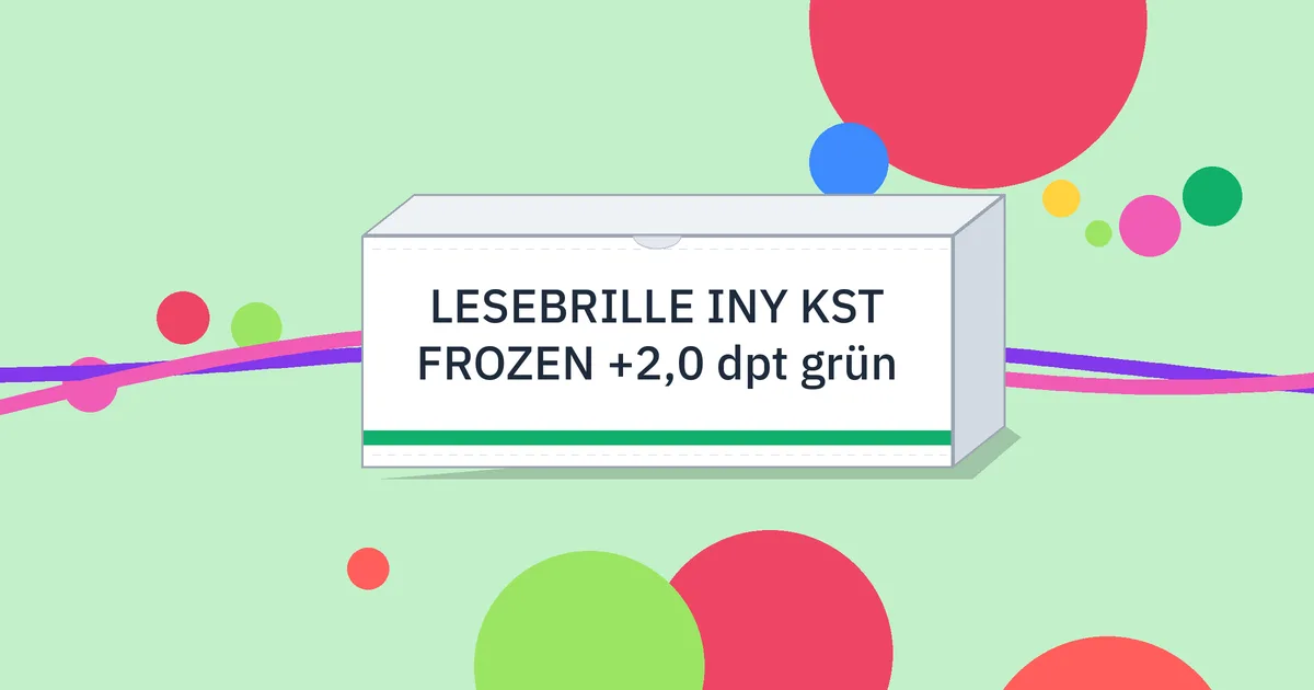 Symbolbild: Packung mit der Aufschrift LESEBRILLE INY KST FROZEN +2,0 dpt grün (PZN 19941478) – Verfügbarkeit und Bezug in Apotheken in Frankfurt am Main