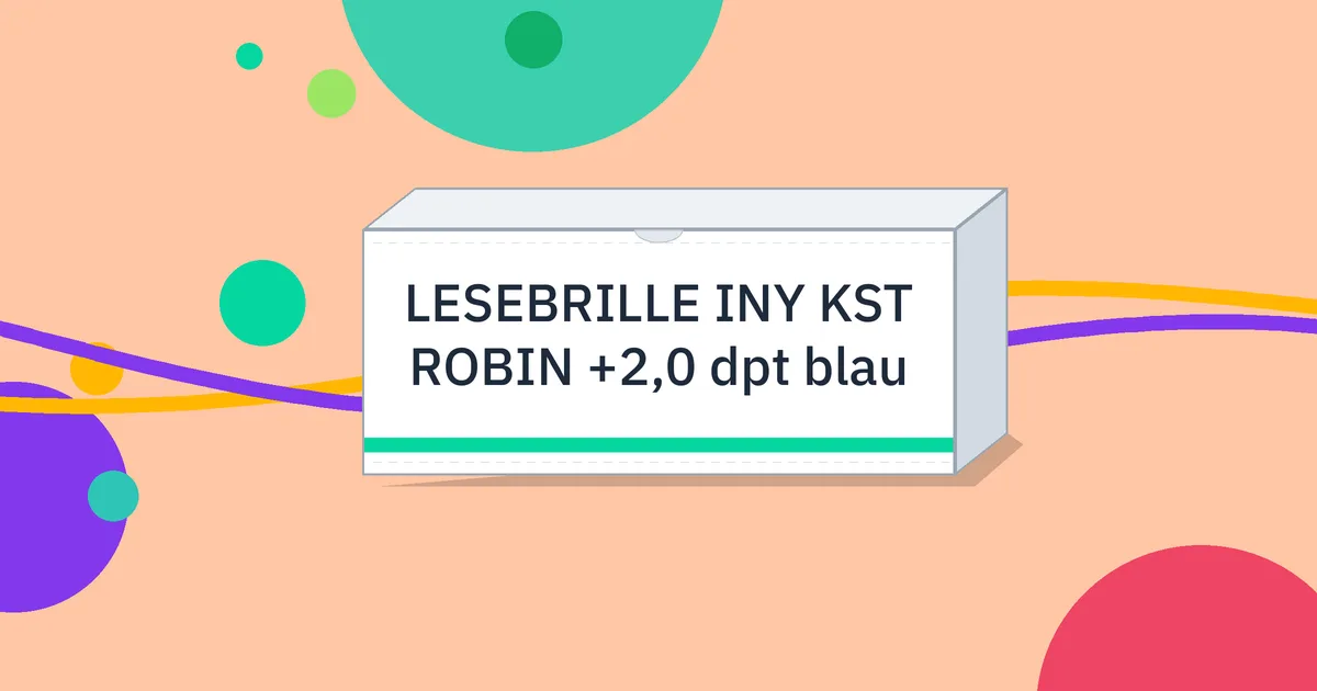 Symbolbild: Packung mit der Aufschrift LESEBRILLE INY KST ROBIN +2,0 dpt blau (PZN 19941099) – Verfügbarkeit und Bezug in Apotheken in Frankfurt am Main