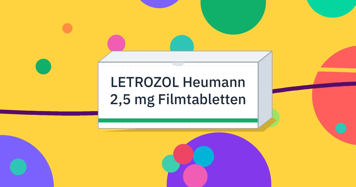 Symbolbild: Packung mit der Aufschrift LETROZOL Heumann 2,5 mg Filmtabletten (PZN 07107439) – Verfügbarkeit und Bezug in Apotheken in Frankfurt am Main