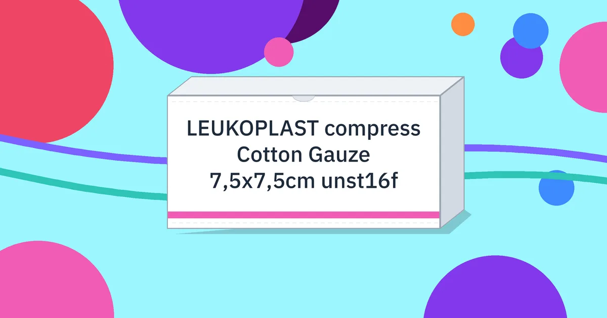 Symbolbild: Packung mit der Aufschrift LEUKOPLAST compress Cotton Gauze 7,5x7,5cm unst16f (PZN 19064126) – Verfügbarkeit und Bezug in Apotheken in Frankfurt am Main