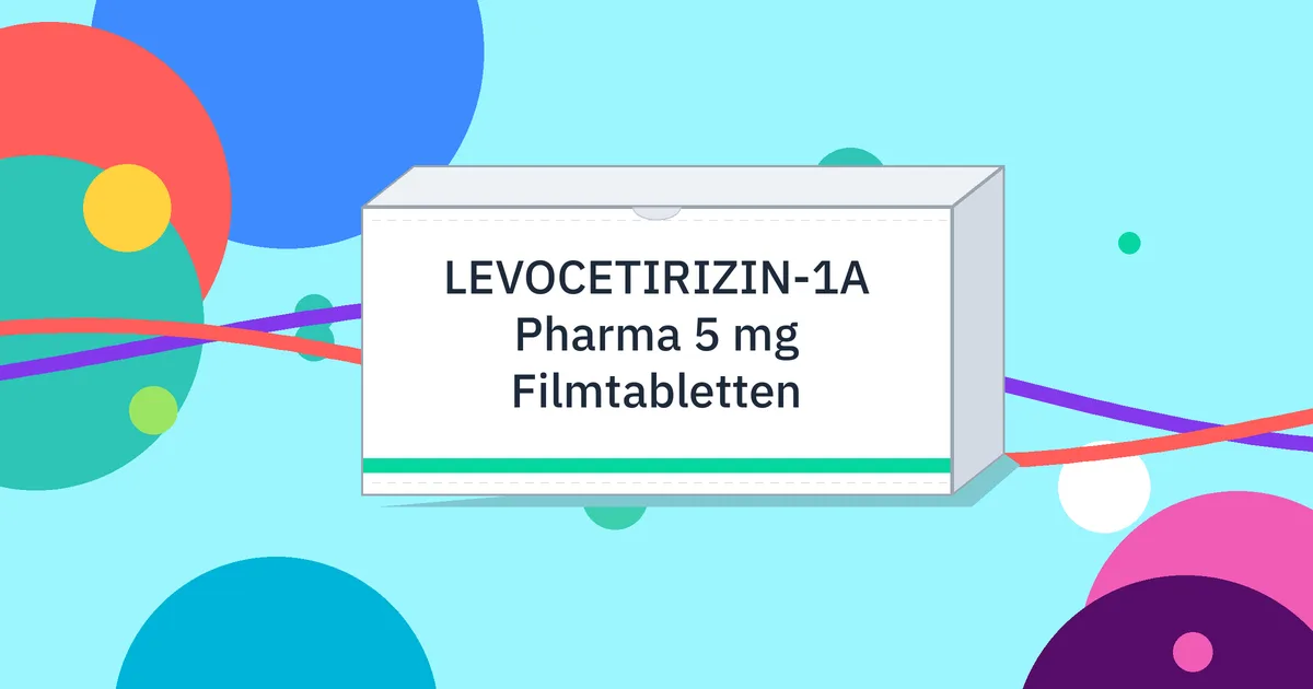 Symbolbild: Packung mit der Aufschrift LEVOCETIRIZIN-1A Pharma 5 mg Filmtabletten (PZN 14243976) – Verfügbarkeit und Bezug in Apotheken in Frankfurt am Main