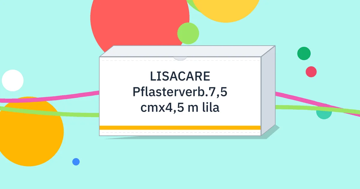 Symbolbild: Packung mit der Aufschrift LISACARE Pflasterverb.7,5 cmx4,5 m lila (PZN 17892675) – Verfügbarkeit und Bezug in Apotheken in Frankfurt am Main