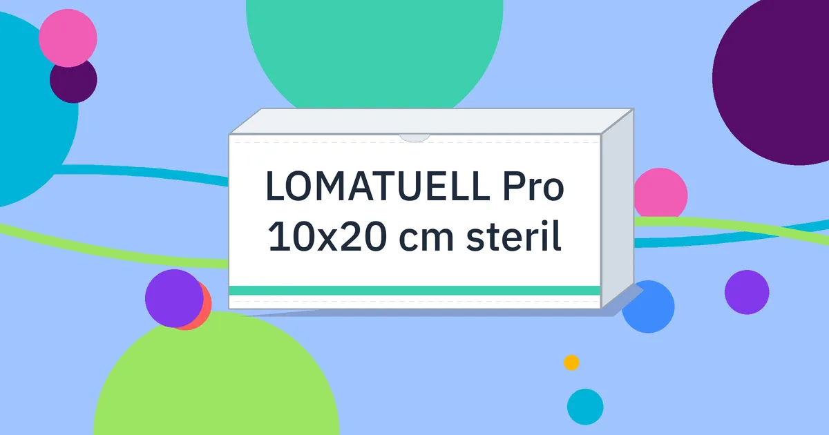 Symbolbild: Packung mit der Aufschrift LOMATUELL Pro 10x20 cm steril (PZN 17832265) – Verfügbarkeit und Bezug in Apotheken in Frankfurt am Main