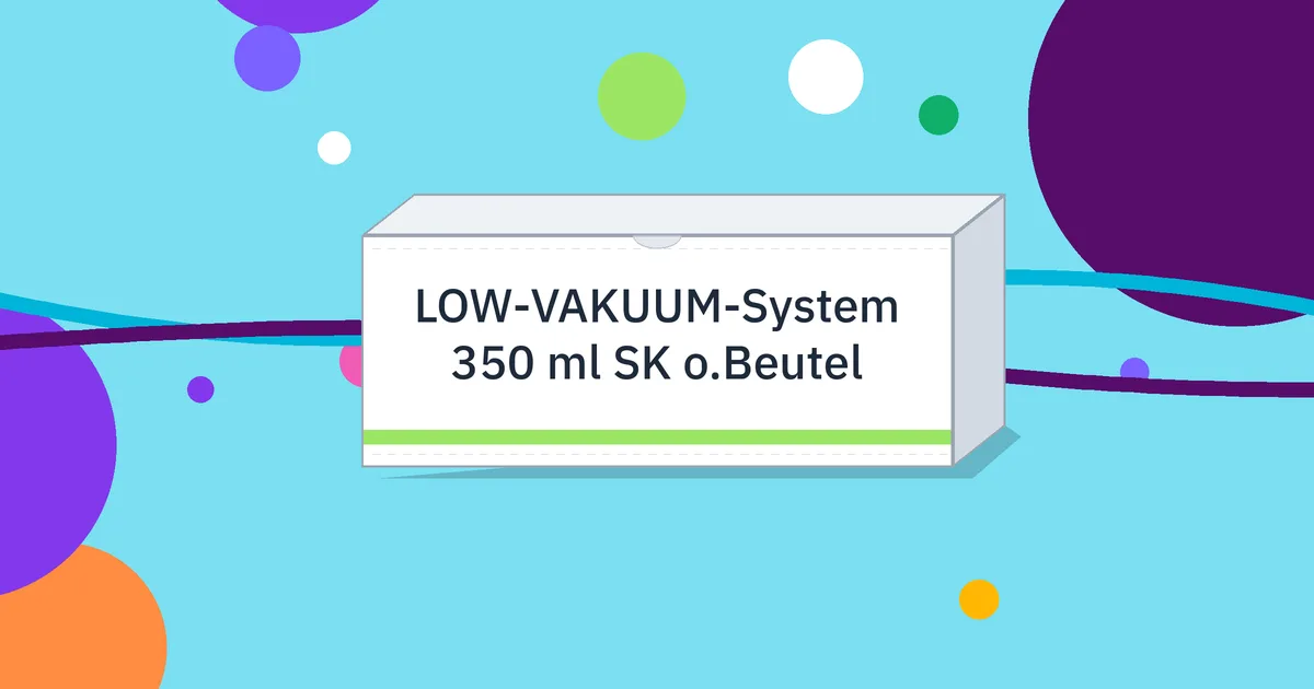 Symbolbild: Packung mit der Aufschrift LOW-VAKUUM-System 350 ml SK o.Beutel (PZN 17484120) – Verfügbarkeit und Bezug in Apotheken in Frankfurt am Main