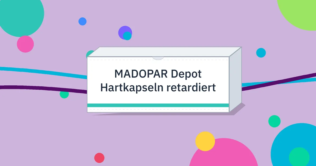 Symbolbild: Packung mit der Aufschrift MADOPAR Depot Hartkapseln retardiert (PZN 16812332) – Verfügbarkeit und Bezug in Apotheken in Frankfurt am Main