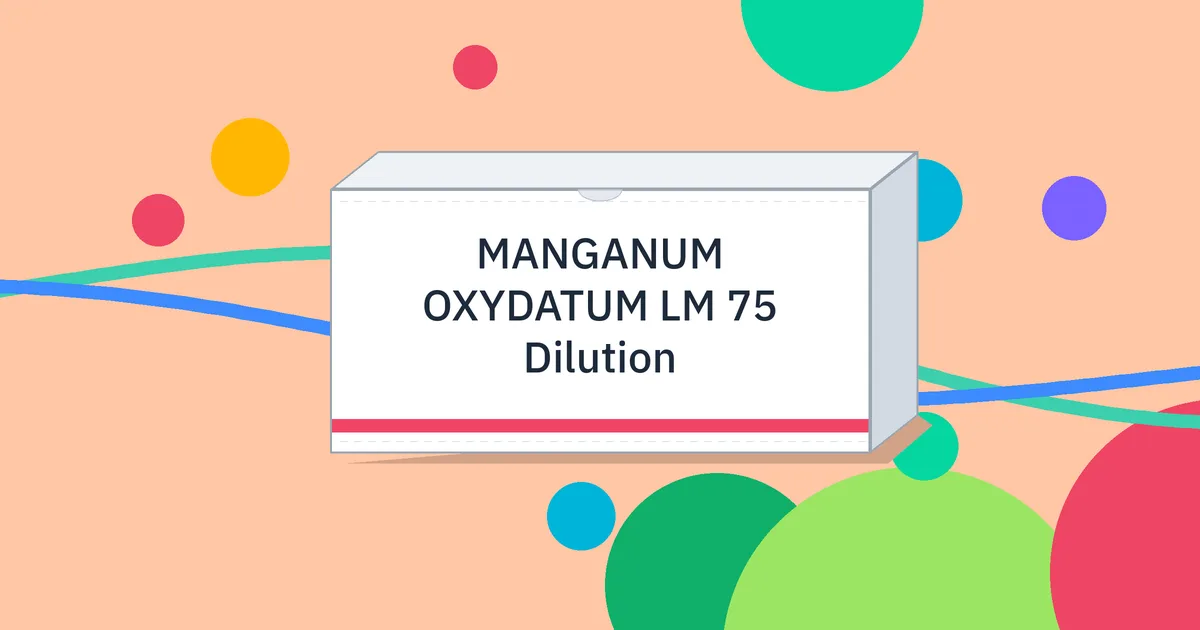 Symbolbild: Packung mit der Aufschrift MANGANUM OXYDATUM LM 75 Dilution (PZN 12944893) – Verfügbarkeit und Bezug in Apotheken in Frankfurt am Main