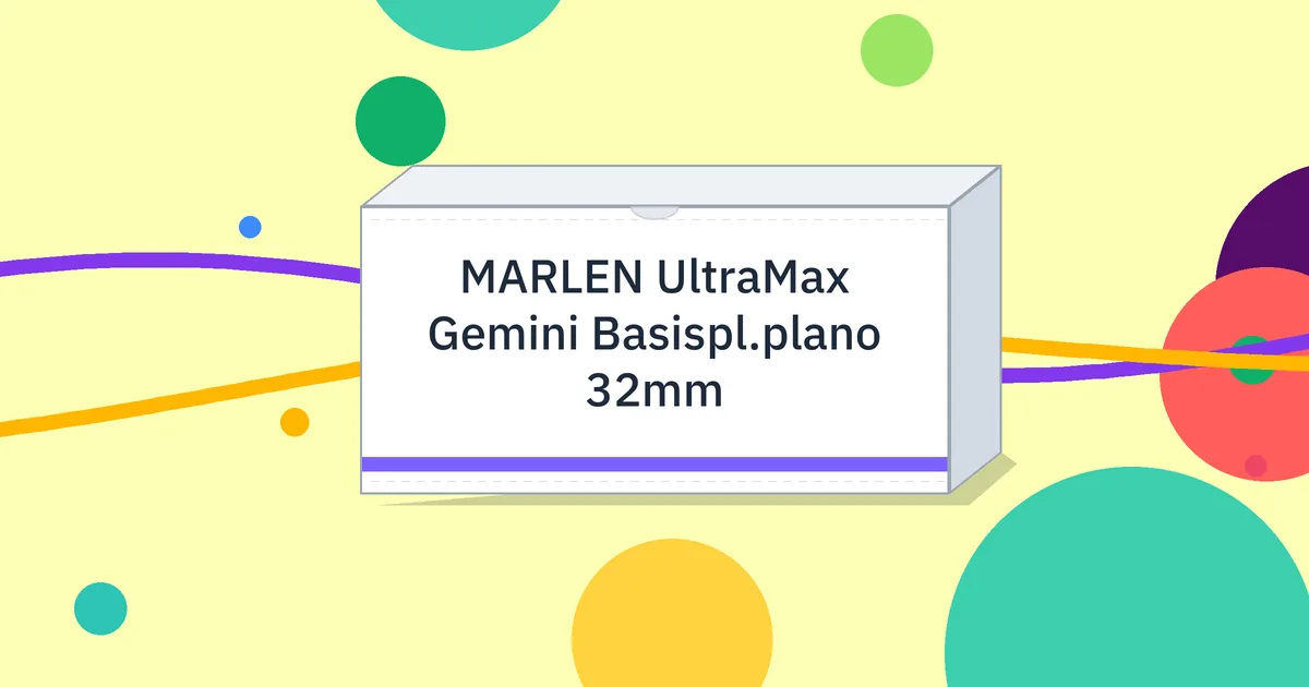 Symbolbild: Packung mit der Aufschrift MARLEN UltraMax Gemini Basispl.plano 32mm (PZN 00597334) – Verfügbarkeit und Bezug in Apotheken in Frankfurt am Main