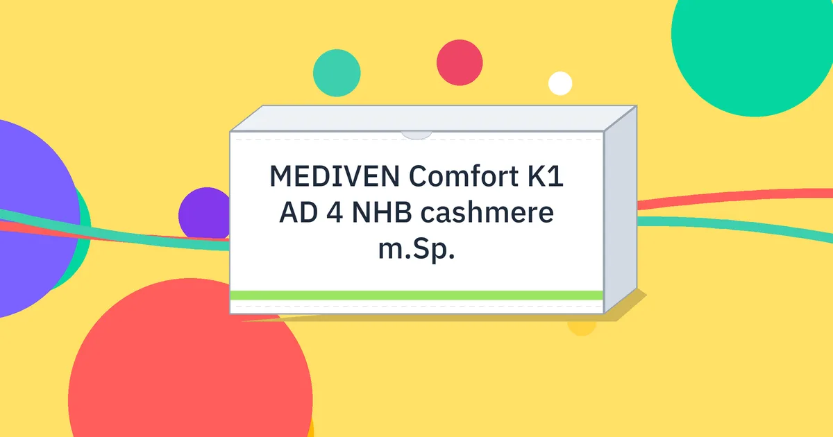 Symbolbild: Packung mit der Aufschrift MEDIVEN Comfort K1 AD 4 NHB cashmere m.Sp. (PZN 14659085) – Verfügbarkeit und Bezug in Apotheken in Frankfurt am Main